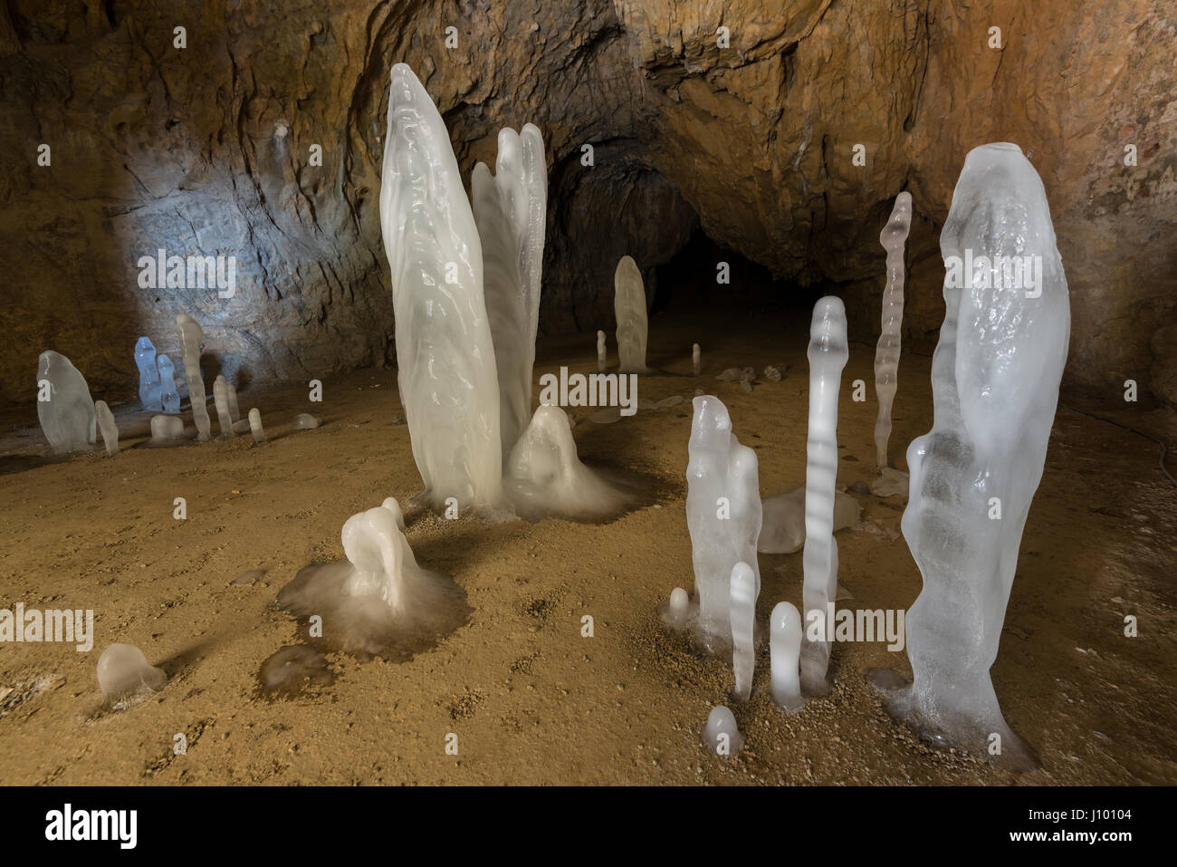 Ice stalagmites, icicles, dripstone cave of Lurgrotte, Pernegg, Styria ...