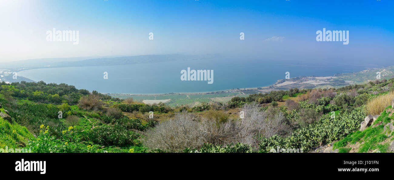 Panoramic view of the Sea of Galilee, from the east, Northern Israel ...