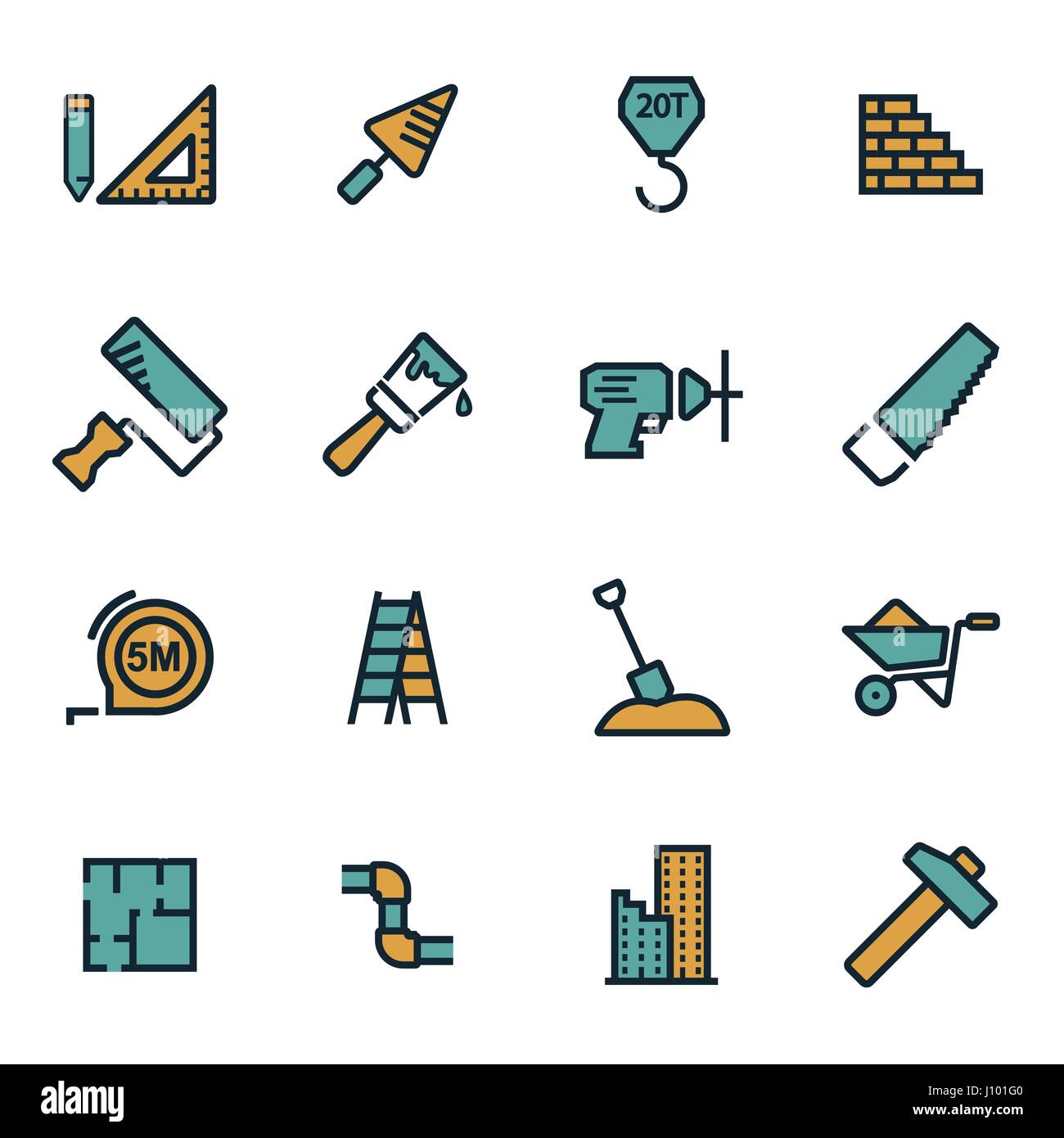 Vector flat construction icons set on white background Stock Vector ...