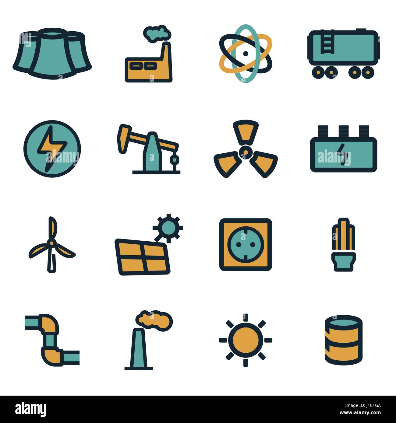 Vector flat energetics icons set on white background Stock Vector Image ...
