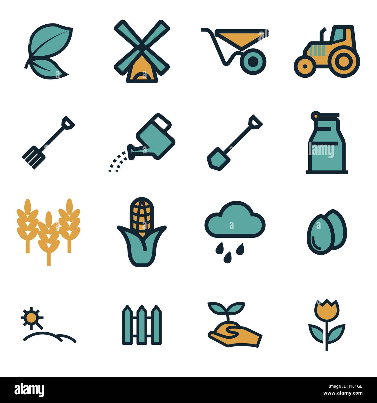 Vector flat farming icons set on white background Stock Vector Image ...