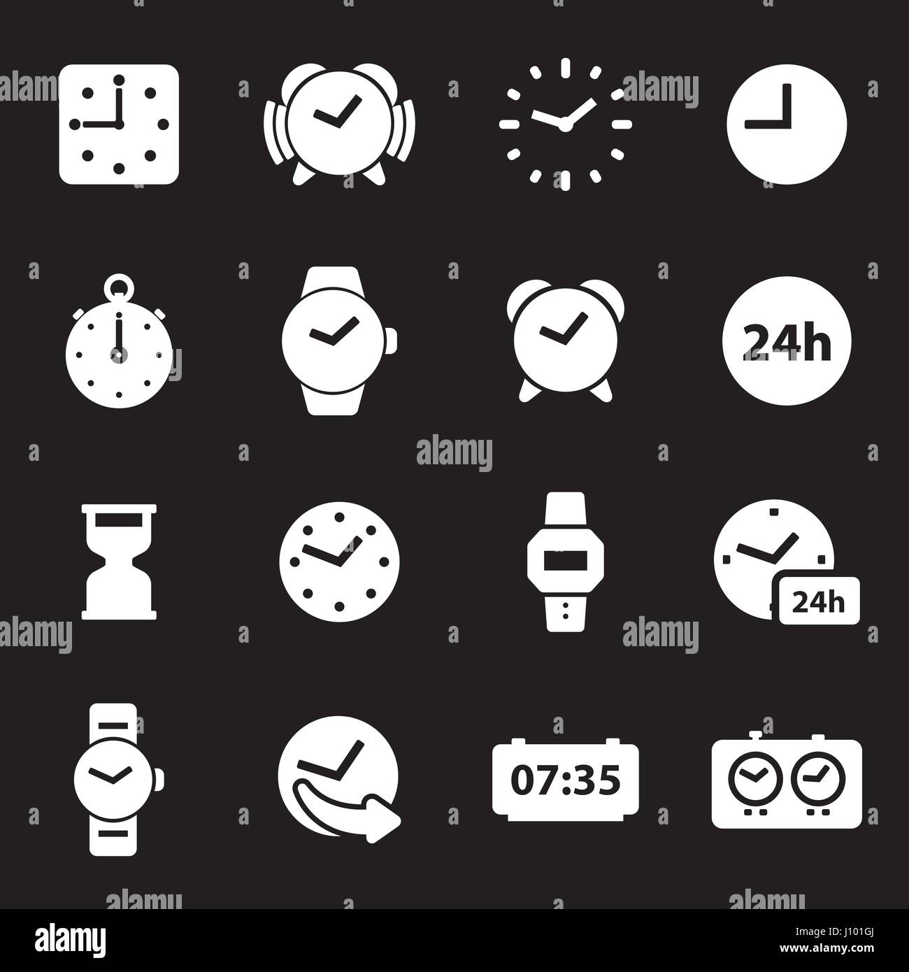 Vector white time icons set on black background Stock Vector Image ...