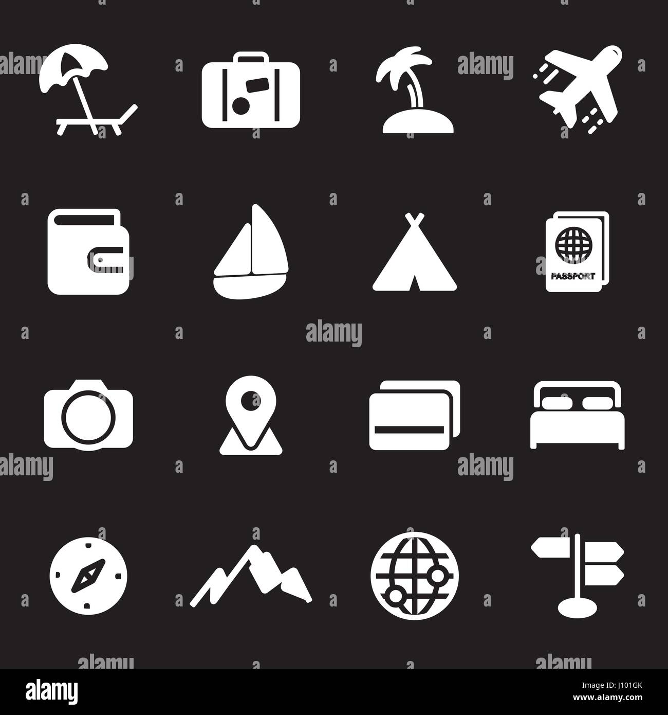 Vector white travel icons set on black background Stock Vector Image ...