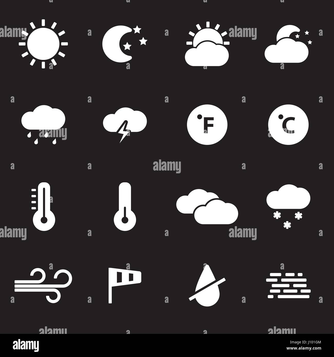 Vector white weather icons set on black background Stock Vector Image ...
