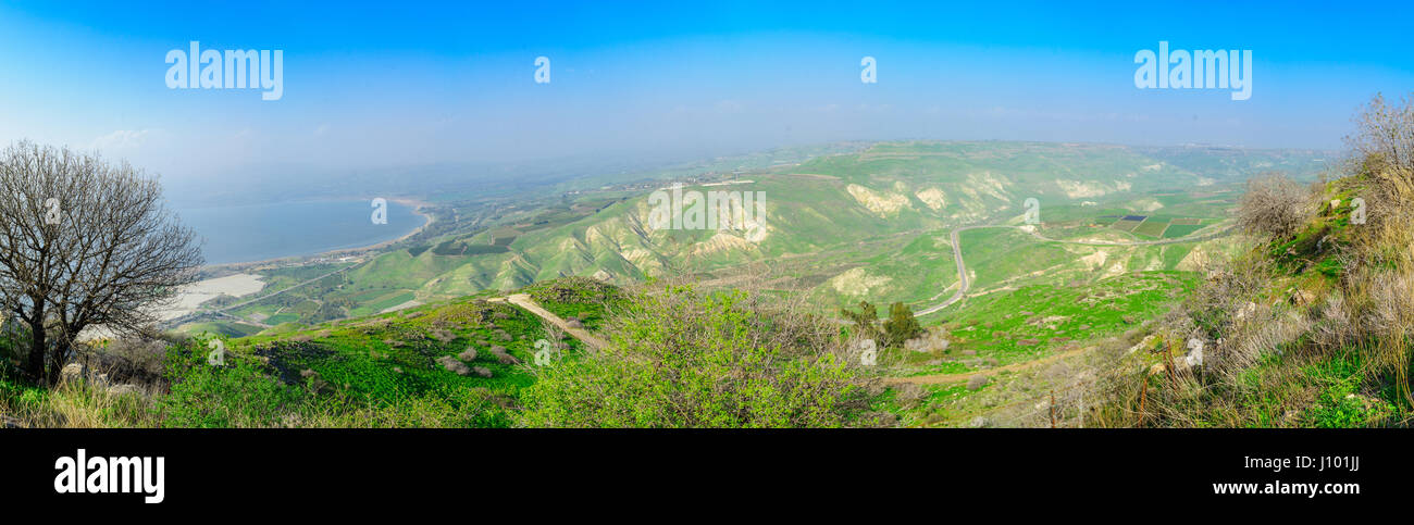 Panoramic view of the Golan Heights and the northern part of the Sea of ...