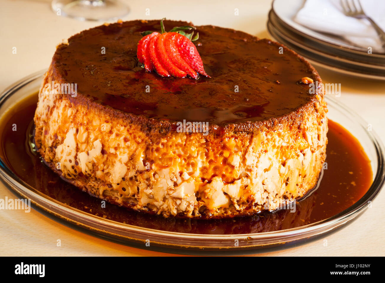 Typical Spanish homemade pudding with caramel Stock Photo - Alamy