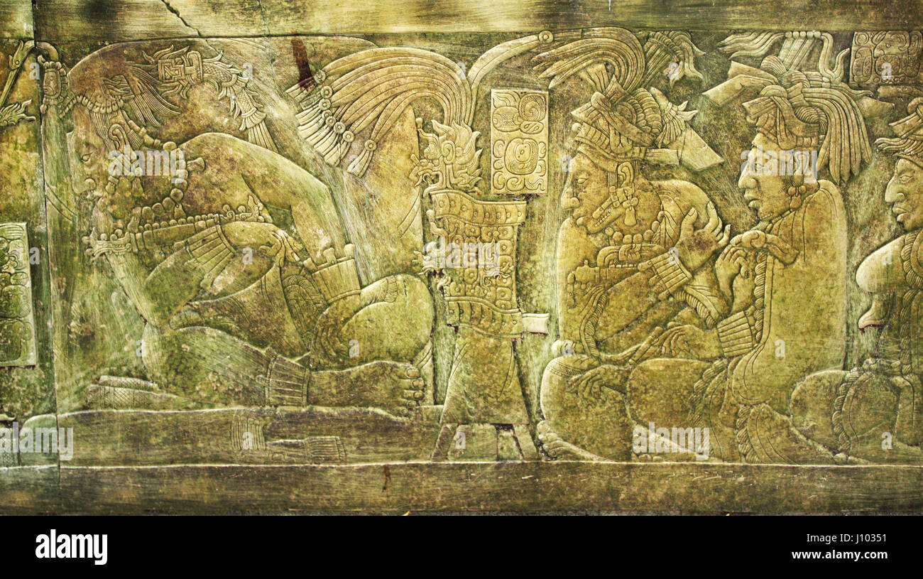 Bas-relief carving with of a Mayan kings, pre-Columbian Maya ...
