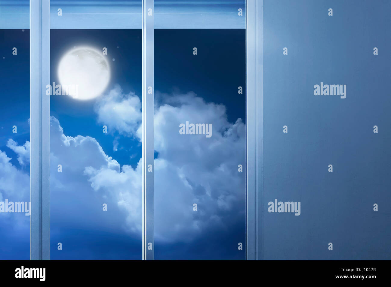 Window glass in the empty room with moonlight at night Stock Photo - Alamy
