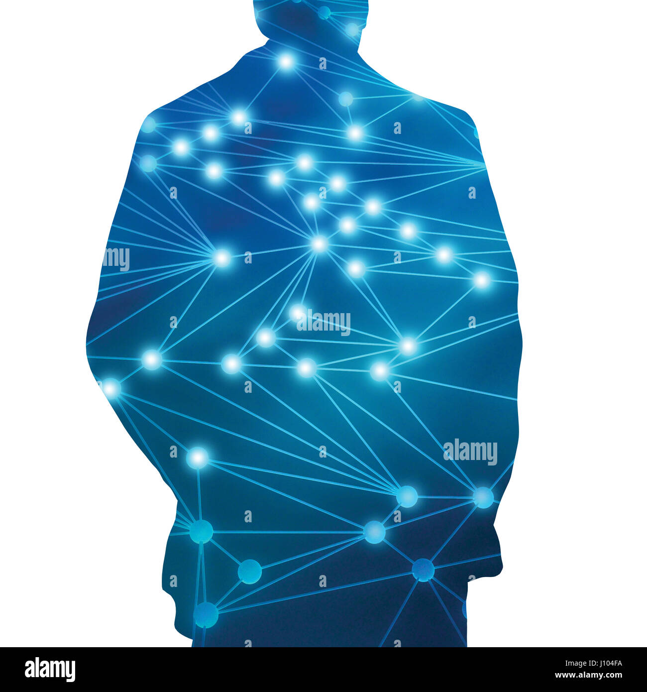 Human shape and connected lines background on blue, social nets and ...