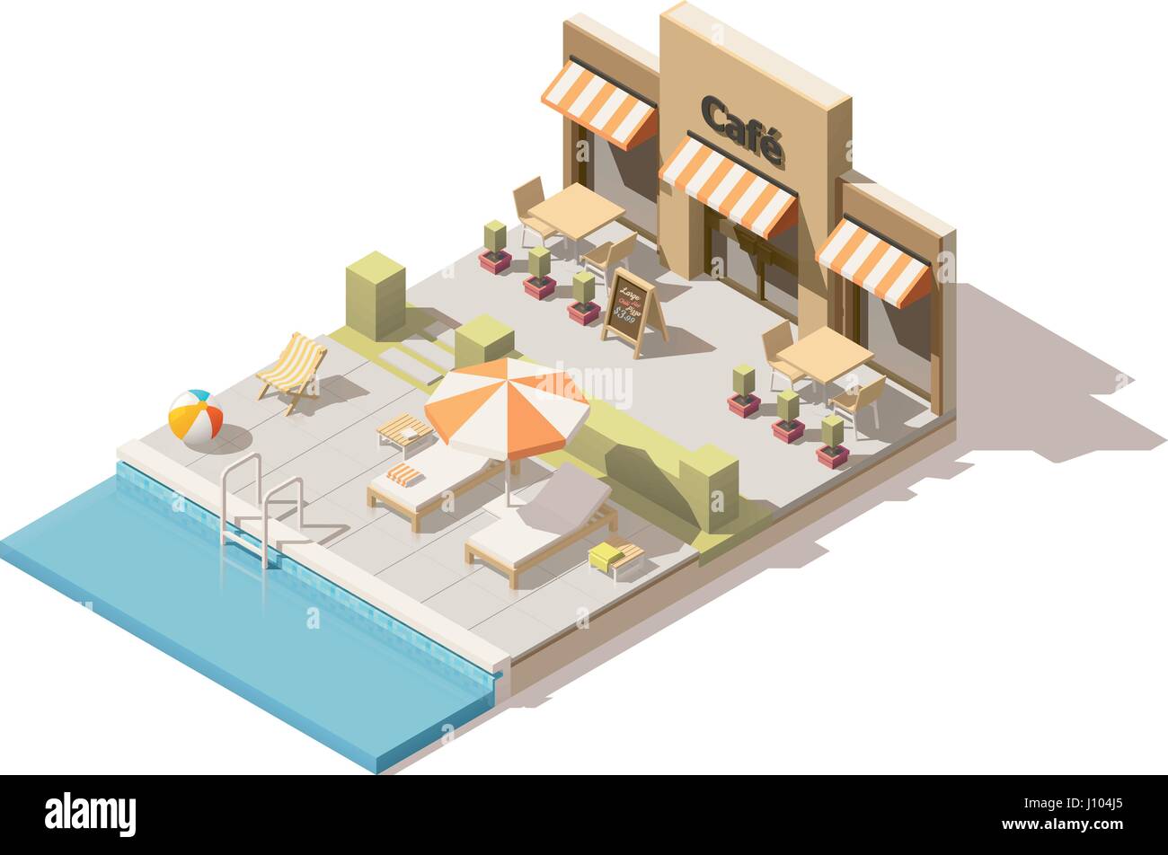 Vector isometric low poly swimming pool and cafe Stock Vector Image ...