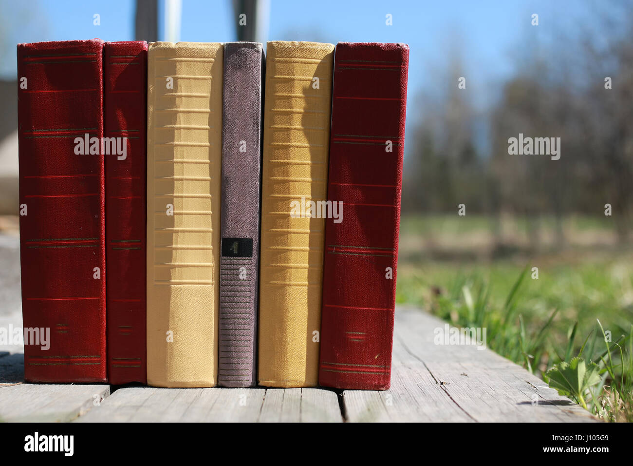 books standing on a table Stock Photo - Alamy