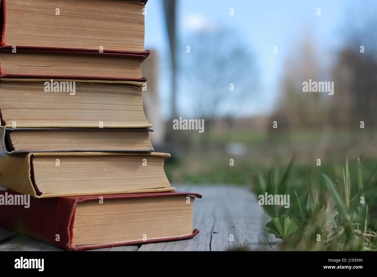 books standing on a table Stock Photo - Alamy