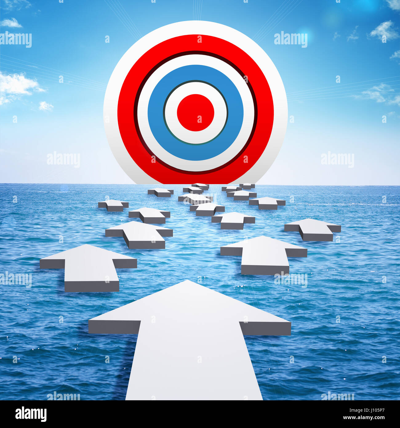 Big target on horizon of sea and arrows Stock Photo - Alamy