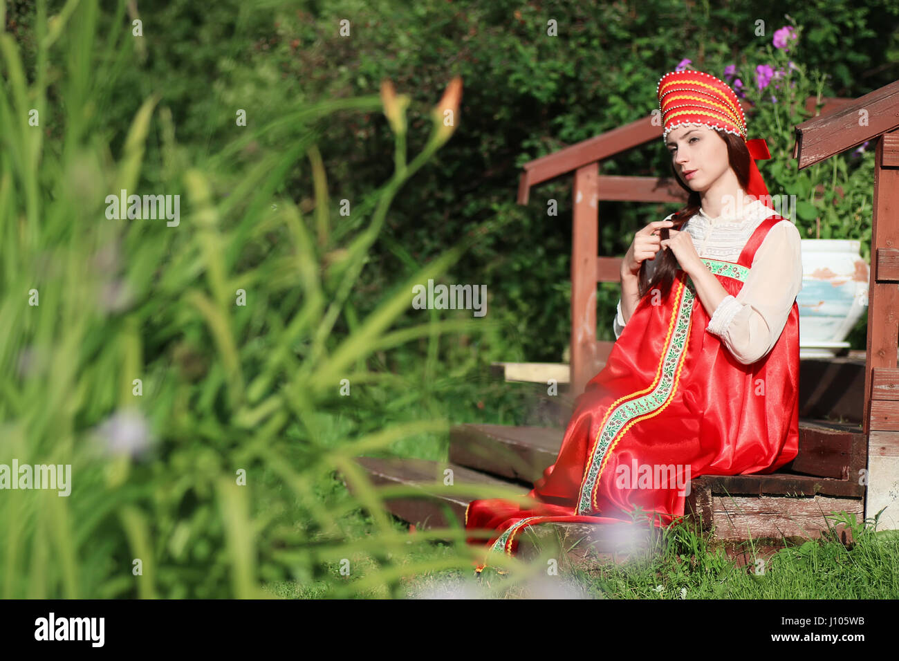 Slav woman in dress traditional Stock Photo - Alamy