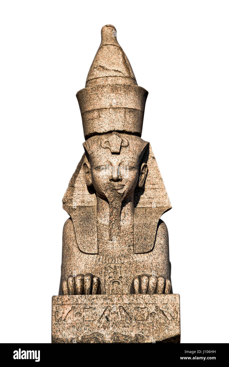 Statue of sphynx isolated on white background Stock Photo - Alamy