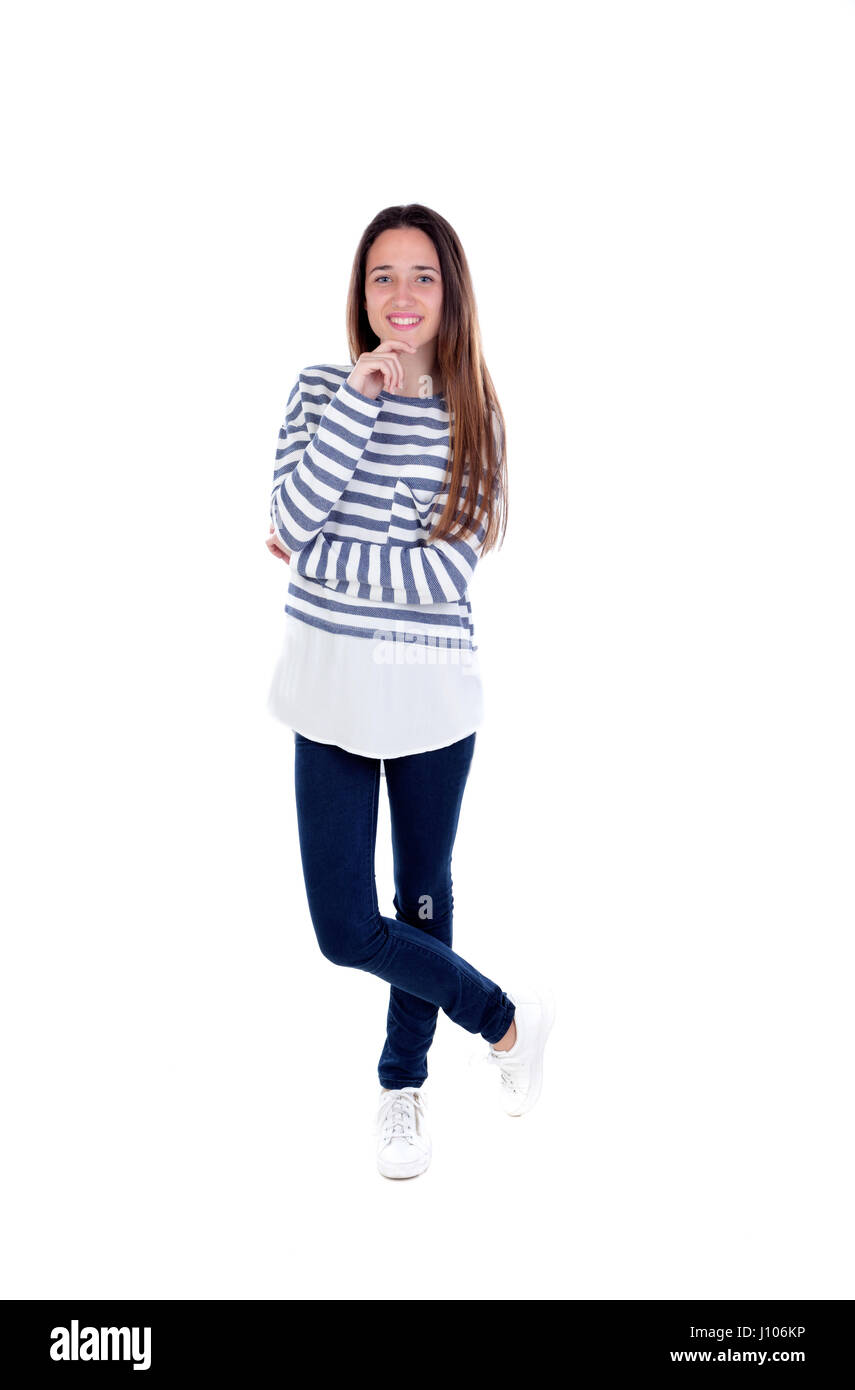 Pensive teenager girl isolated on a white background Stock Photo - Alamy