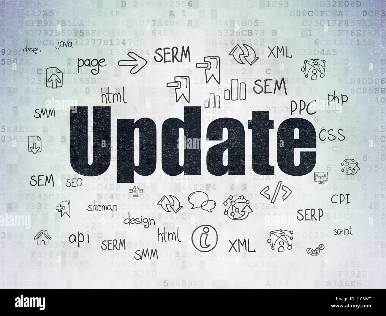 Web development concept: Update on Digital Data Paper background Stock ...
