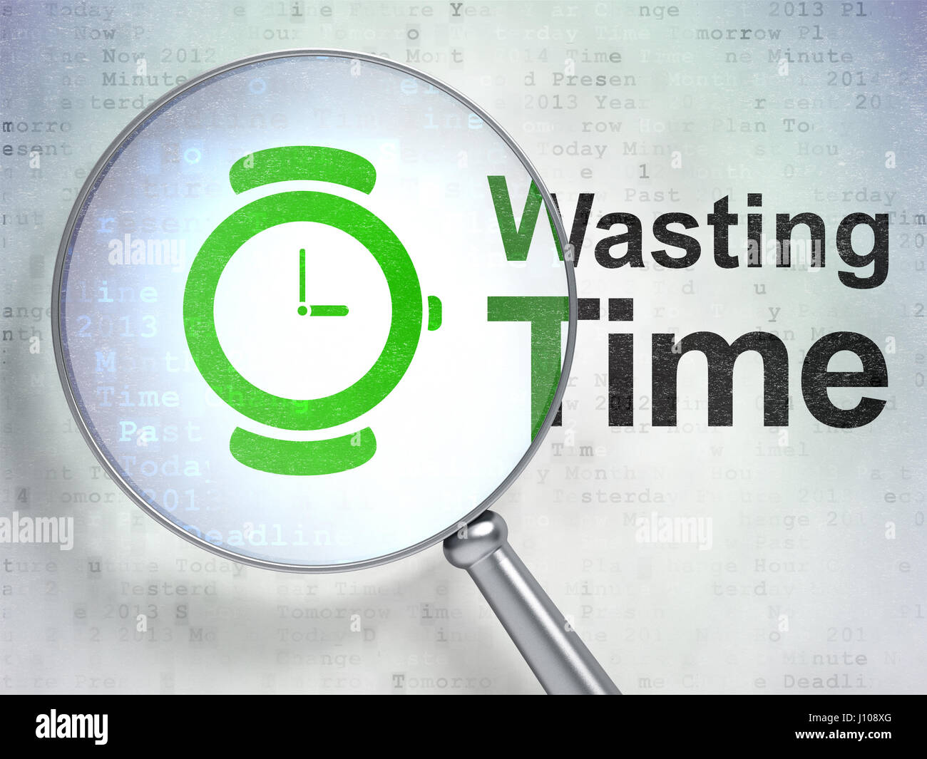 Time concept: Hand Watch and Wasting Time with optical glass Stock ...