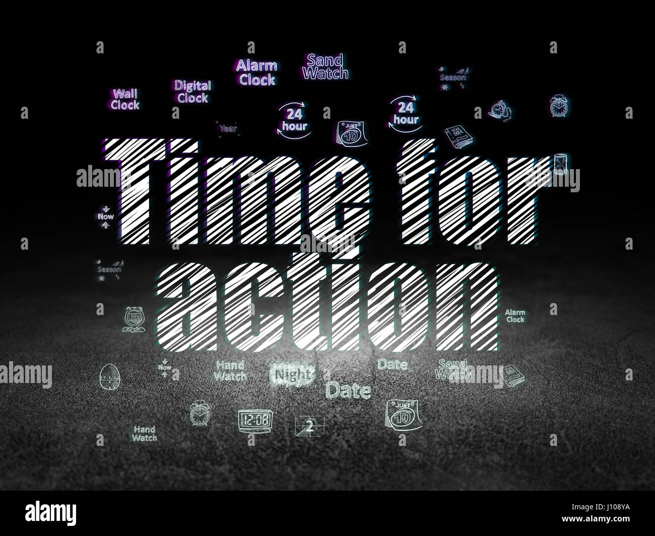 Time concept: Time for Action in grunge dark room Stock Photo - Alamy