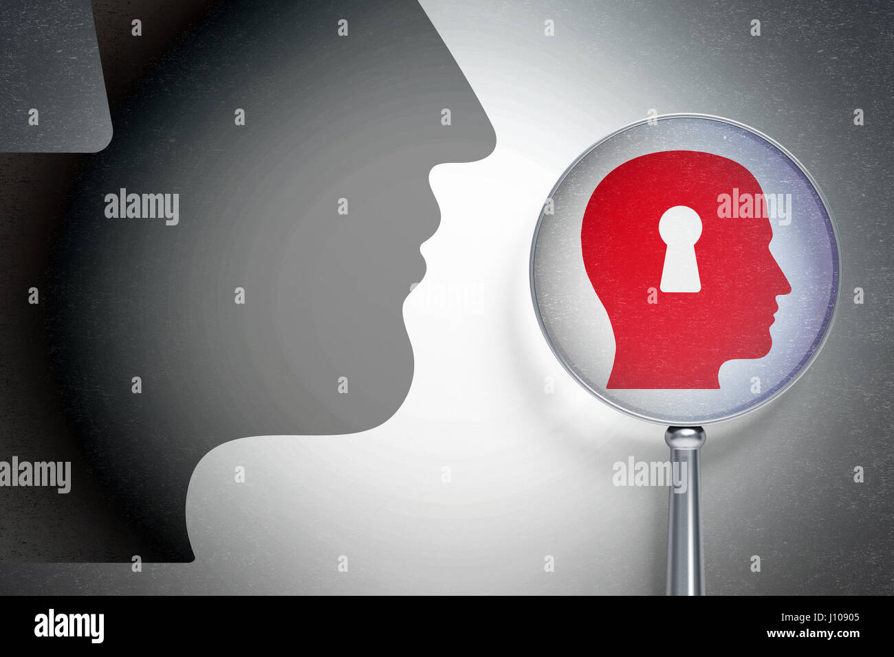 Marketing concept: Head With Keyhole with optical glass on digital ...