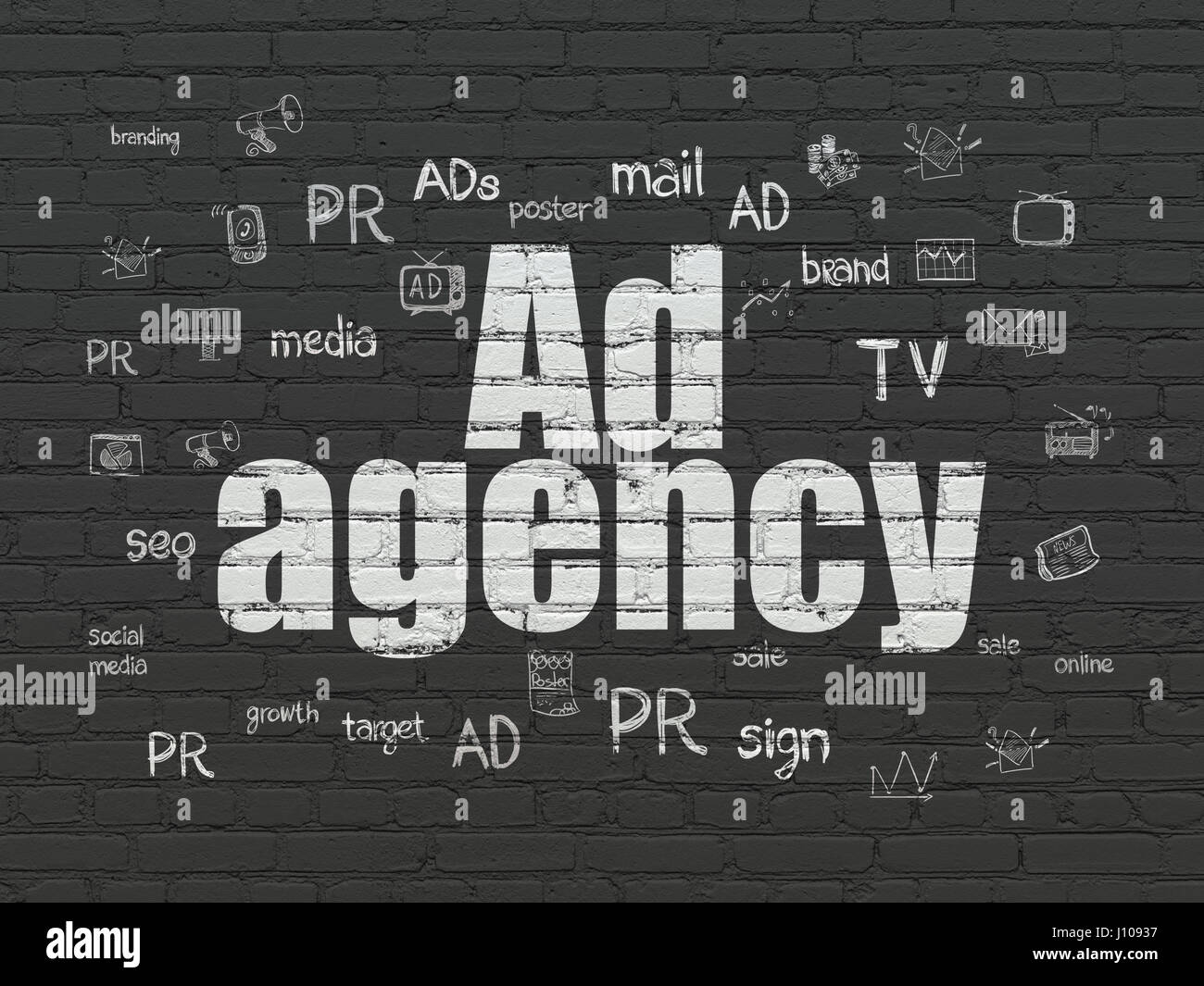 Advertising concept: Ad Agency on wall background Stock Photo - Alamy