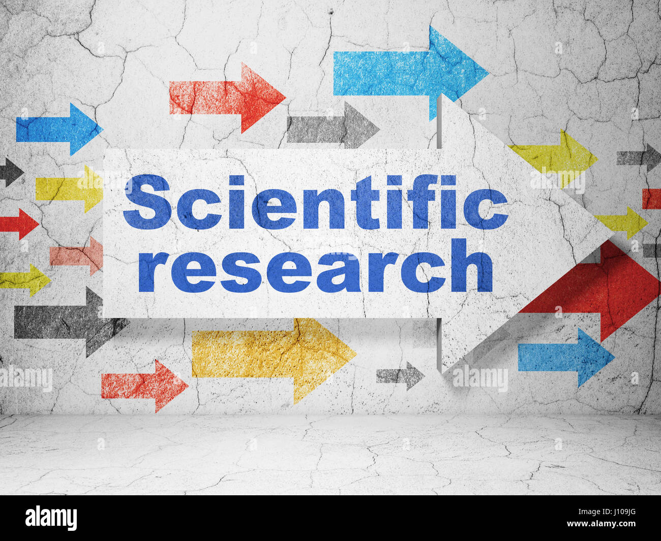 Science concept: arrow with Scientific Research on grunge wall ...