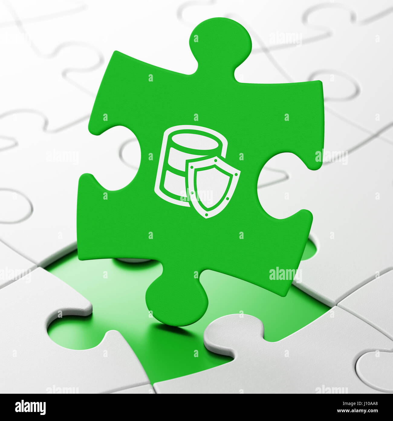 Database concept: Database With Shield on puzzle background Stock Photo - Alamy