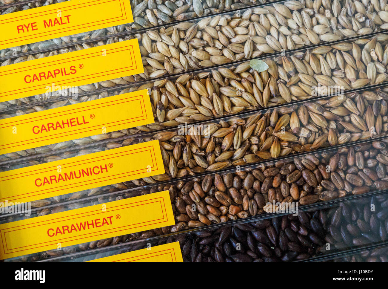 Hof, Germany. 3rd Apr, 2017. Different types of malt in the Meinel ...