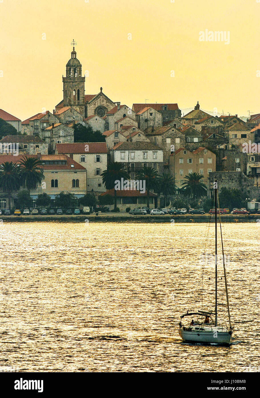 Korcula, Croatia. 9th Oct, 2004. At daybreak, a small boat approaches ...