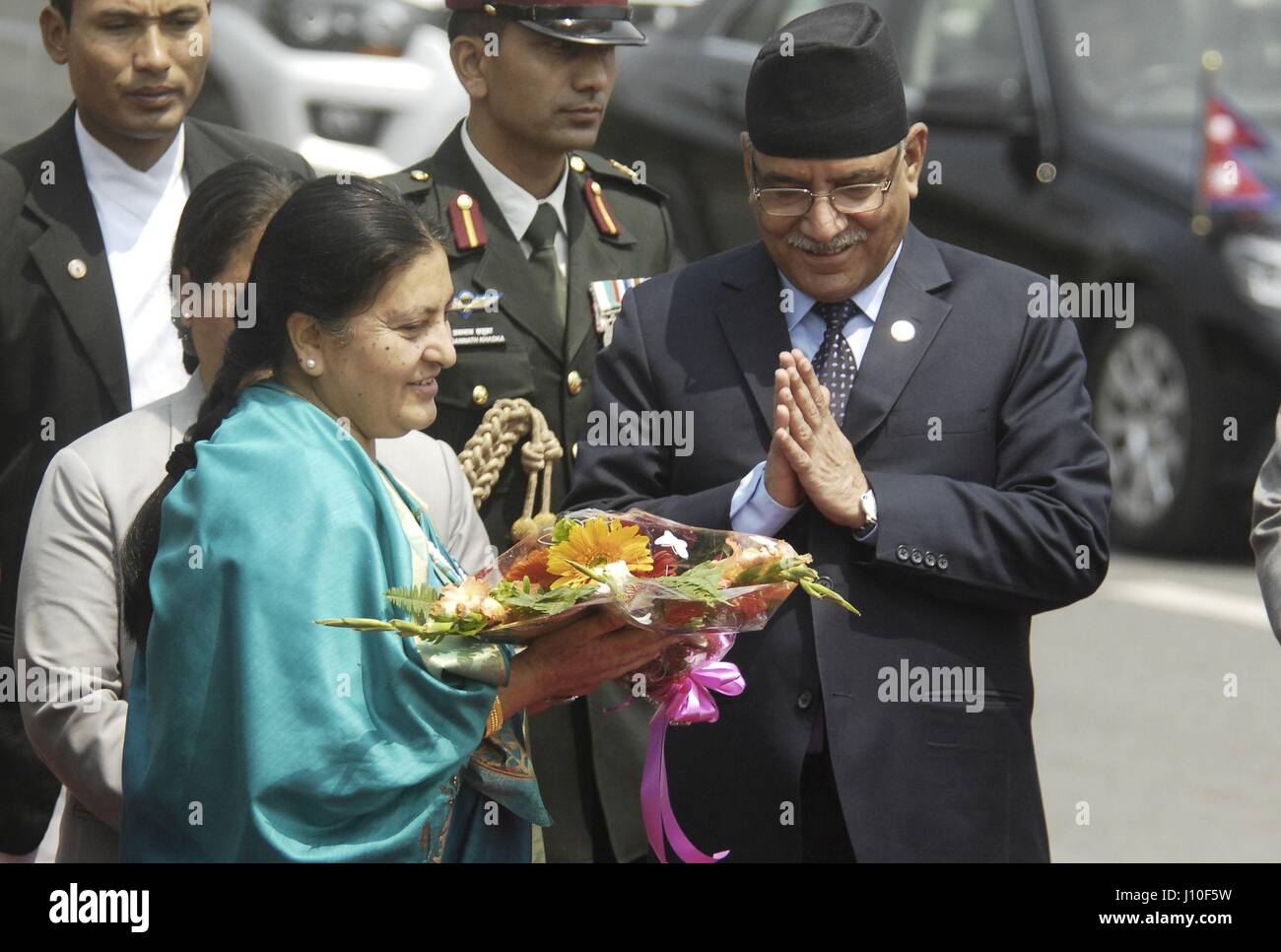 Kathmandu, Nepal. 17th Apr, 2017. Nepali President Bidya Devi Bhandari ...