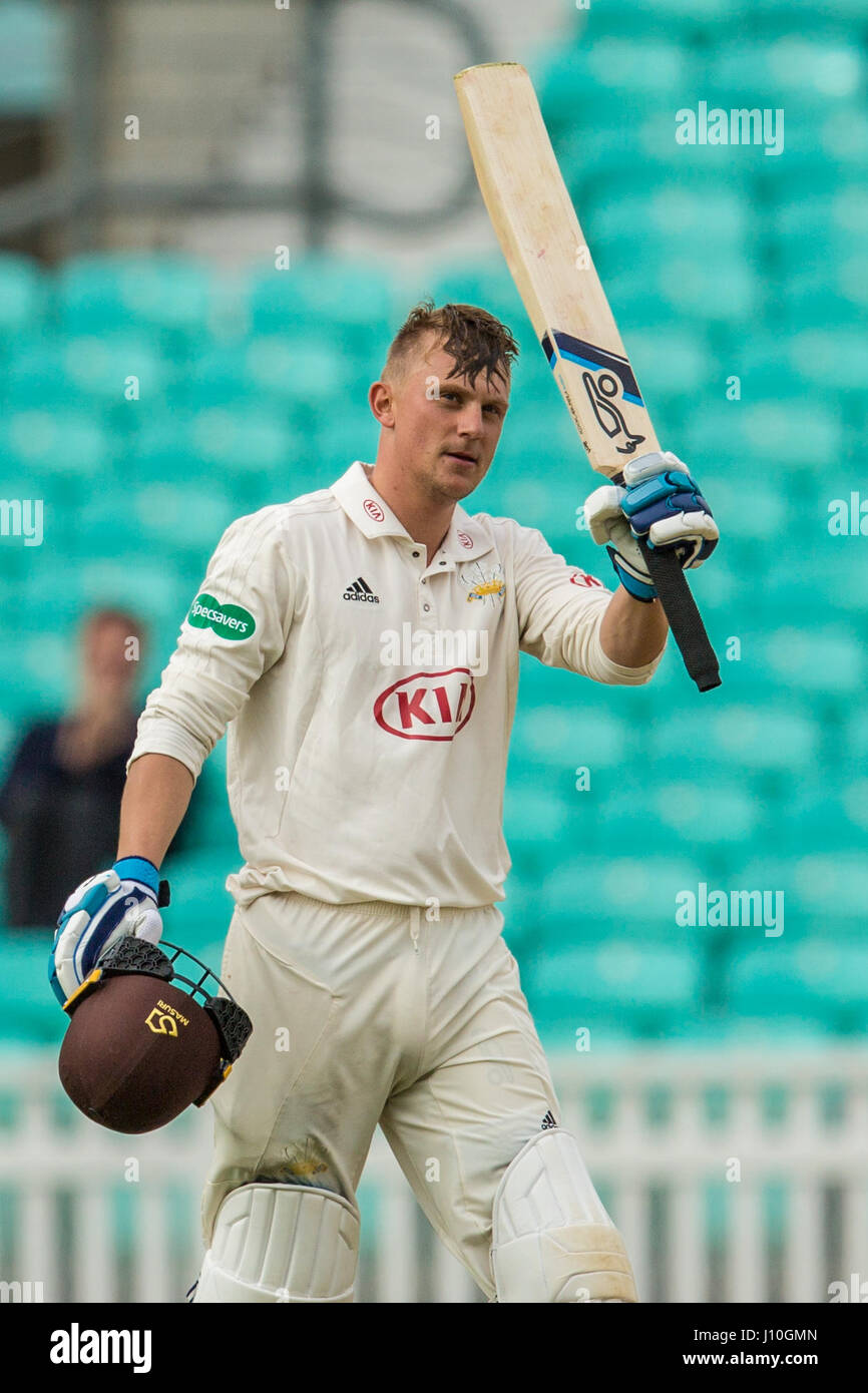 London, UK. 17 April, 2017. Scott Borthwick gets his 100 batting for ...