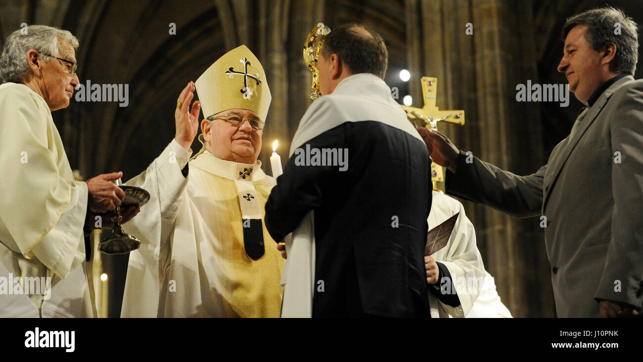 Prague, Czech Republic. 15th Apr, 2017. Cardinal Dominik Duka (second ...