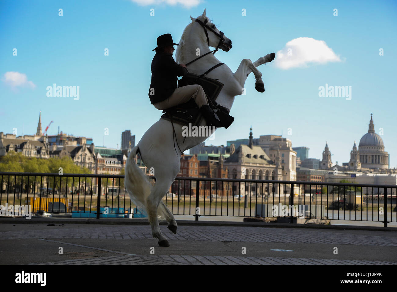 Waterloo. London. UK 18 Apr 2017 - Characters of wild west end cowboys ...