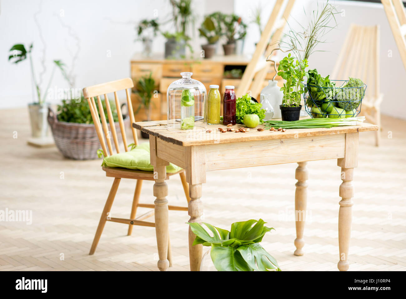 Table with healthy food Stock Photo - Alamy