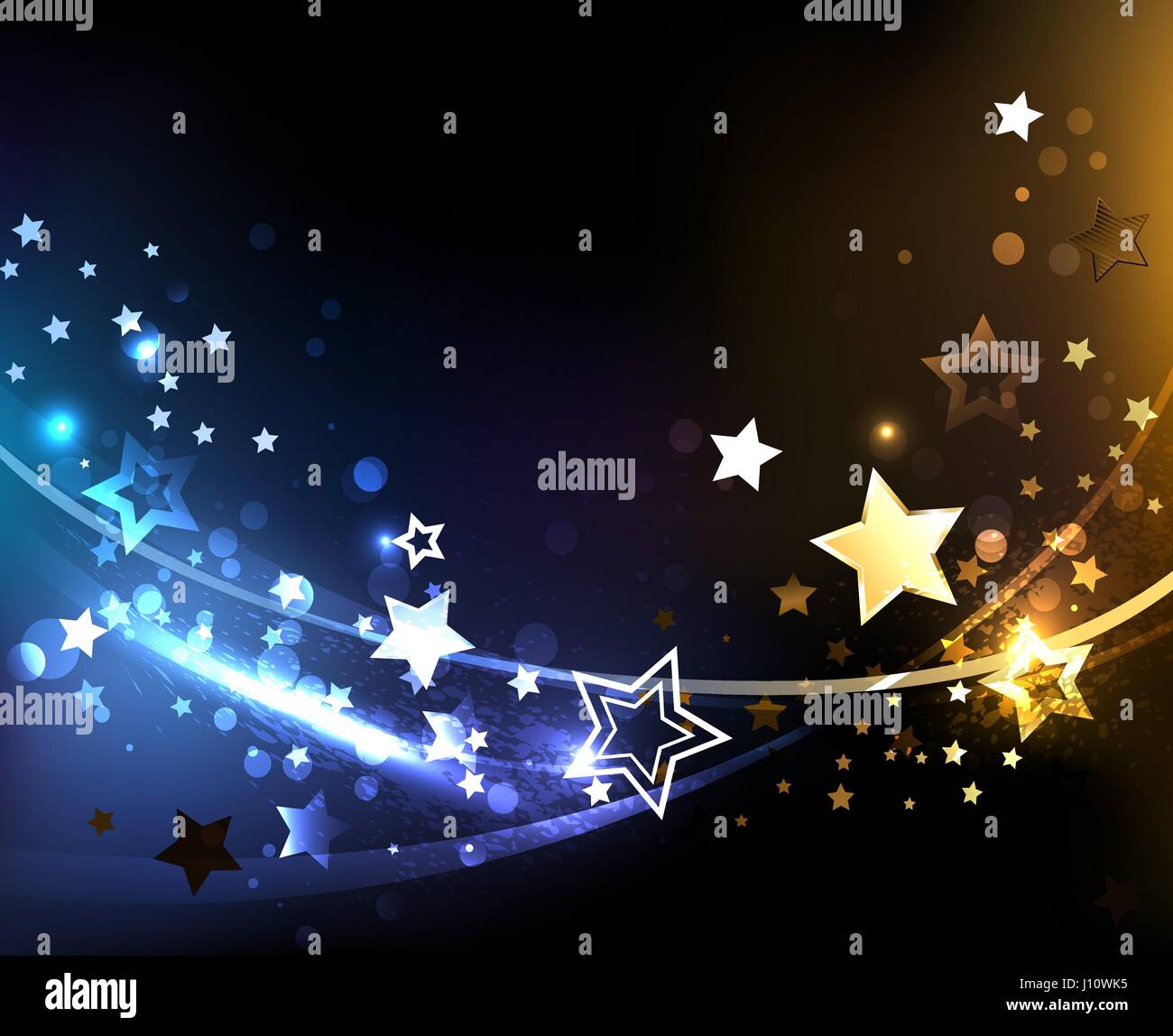 Space, abstract background with small, contrasting, glowing golden and ...