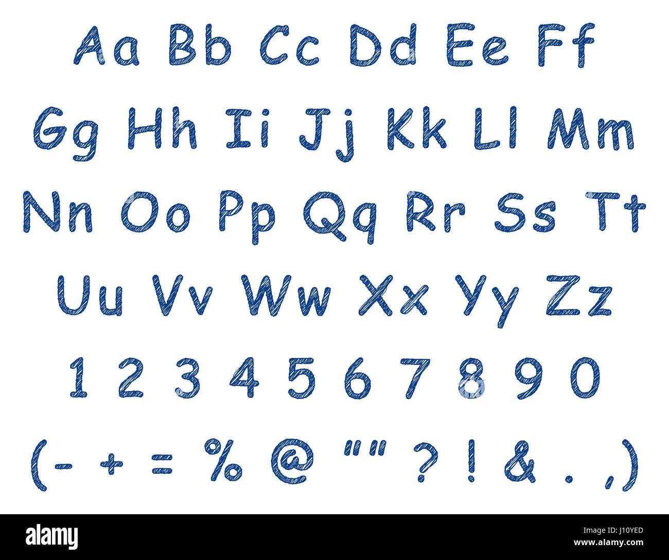 Handwritten letters english alphabet blue pen. Vector illustration ...