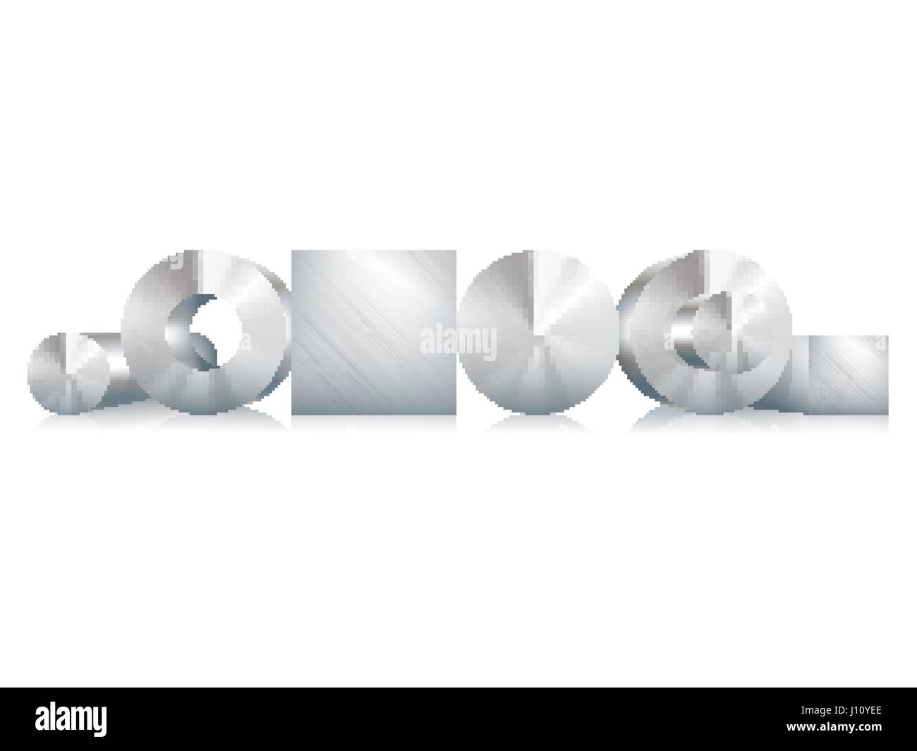 Metal steel objects circle, square, sleeve, pipe. Vector illustration ...