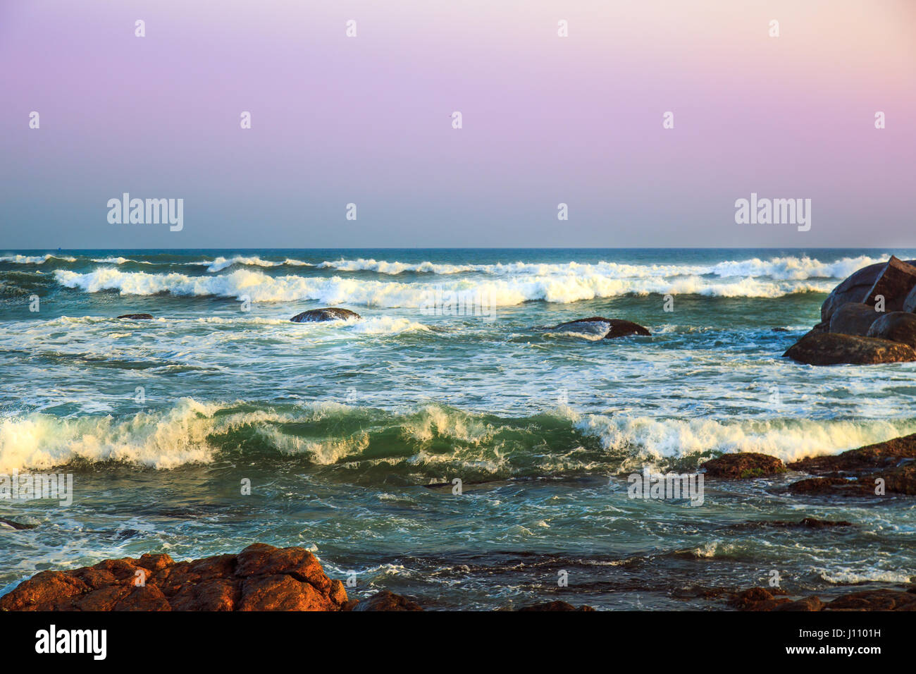 Magnificent seascape. Waves of the Indian Ocean are broken against ...