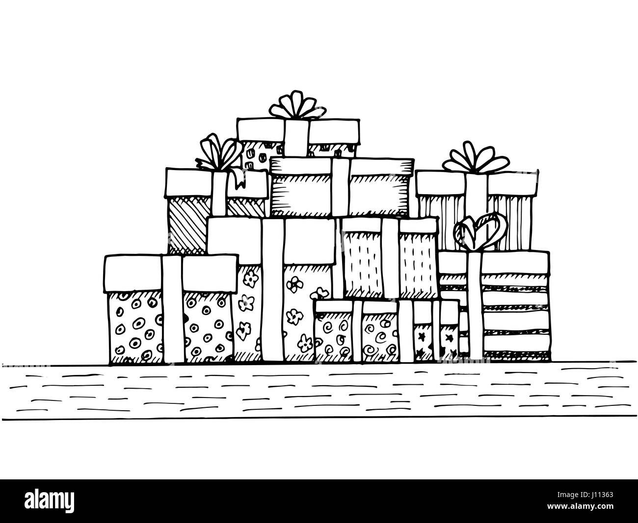 Hand - drawn pile of gifts on white background Stock Vector Image & Art ...