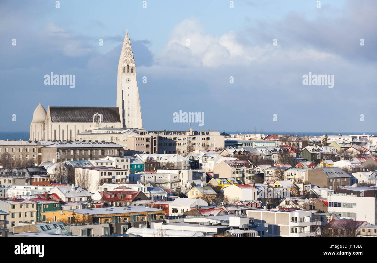 Cityscape of Reykjavik, capital city of Iceland. Modern buildings and ...