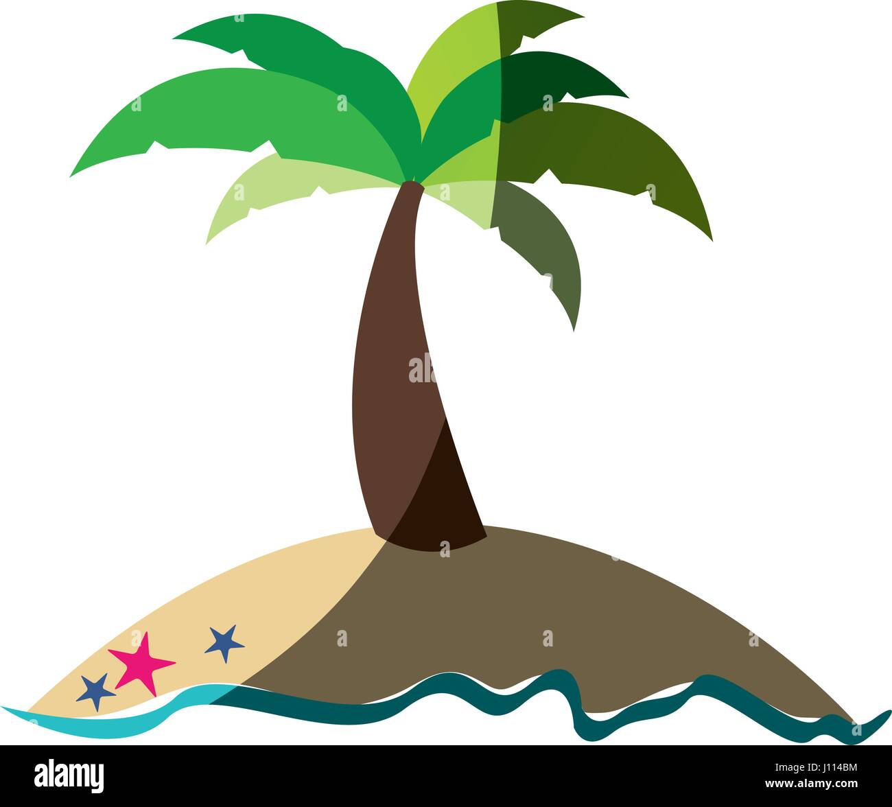 colorful silhouette of island with palm tree and middle shadow Stock ...