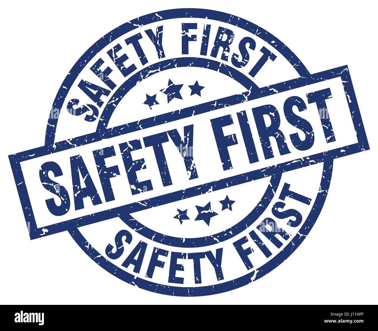 safety first blue round grunge stamp Stock Vector Image & Art - Alamy