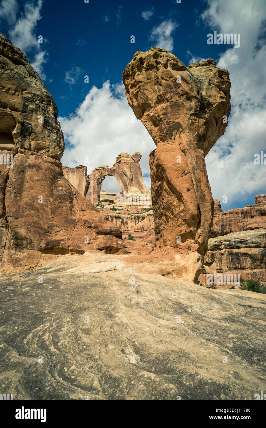Molar Rock and Angel arch, Needles District, Canyonlands National Park ...