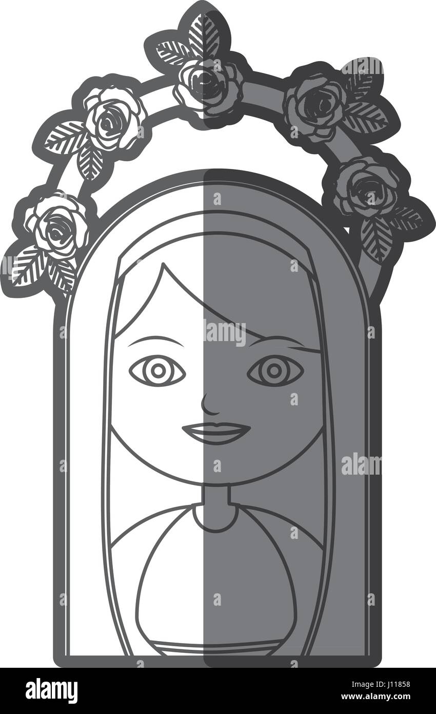 monochrome silhouette figure virgin maria cartoon with crown of roses ...