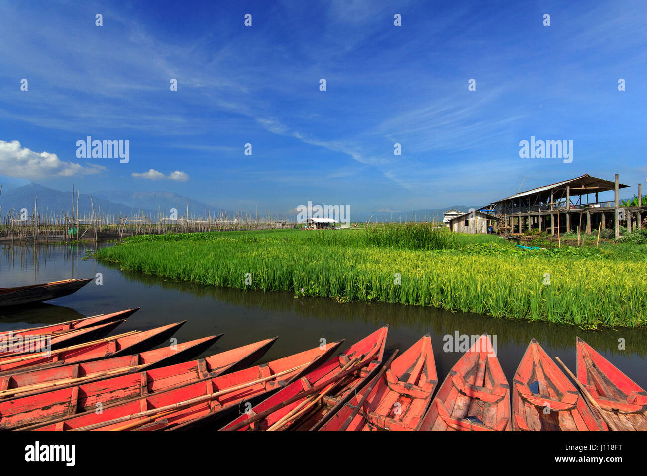 Boats on Rawa Pening lake, Semarang, Central Java, Indonesia Stock ...