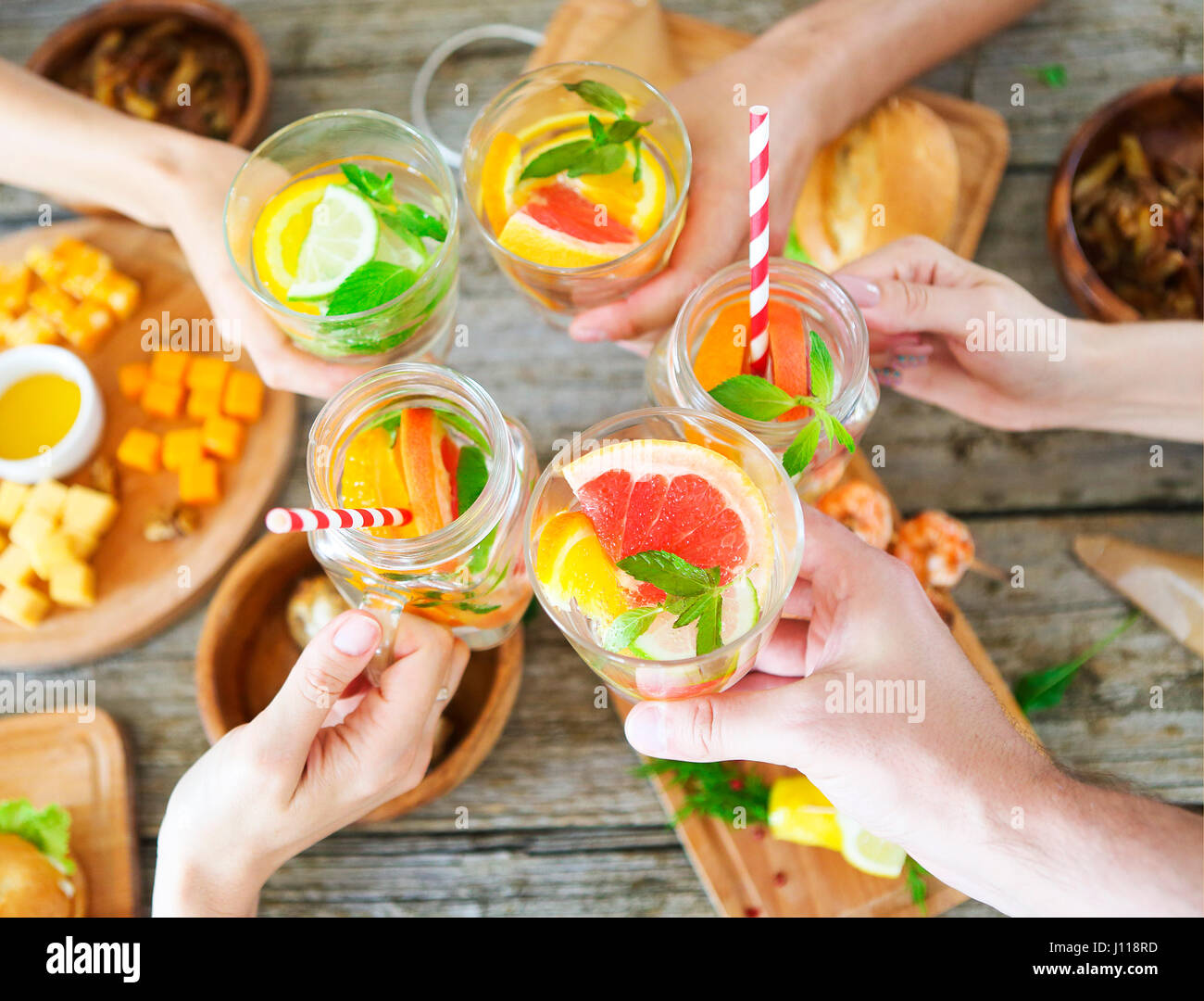 Family dinner with lemonade. Toast. Close up Stock Photo - Alamy