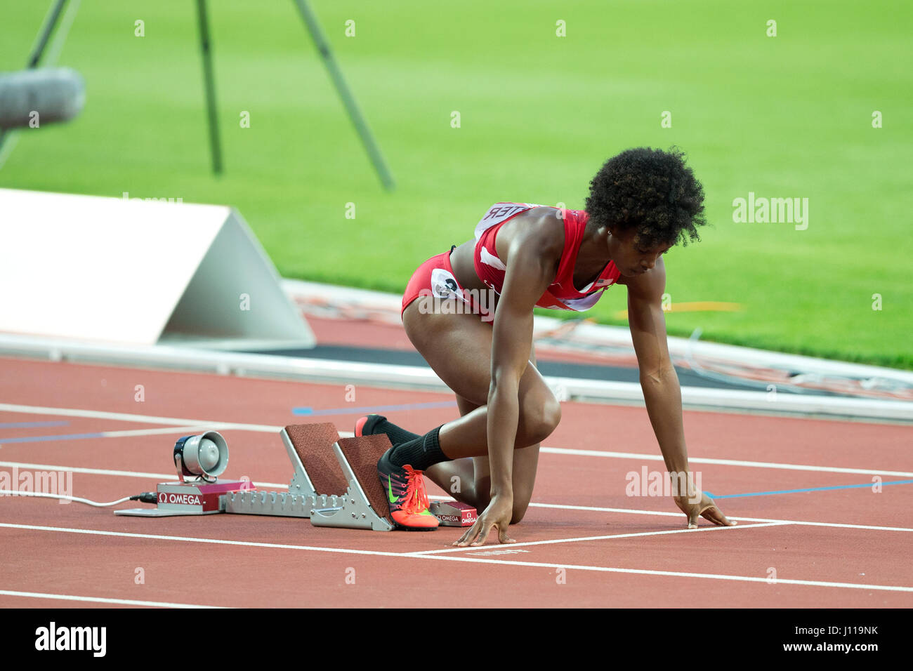 Jaide Stepter (USA) competing in the Women's 400m Hurdles Final at the ...