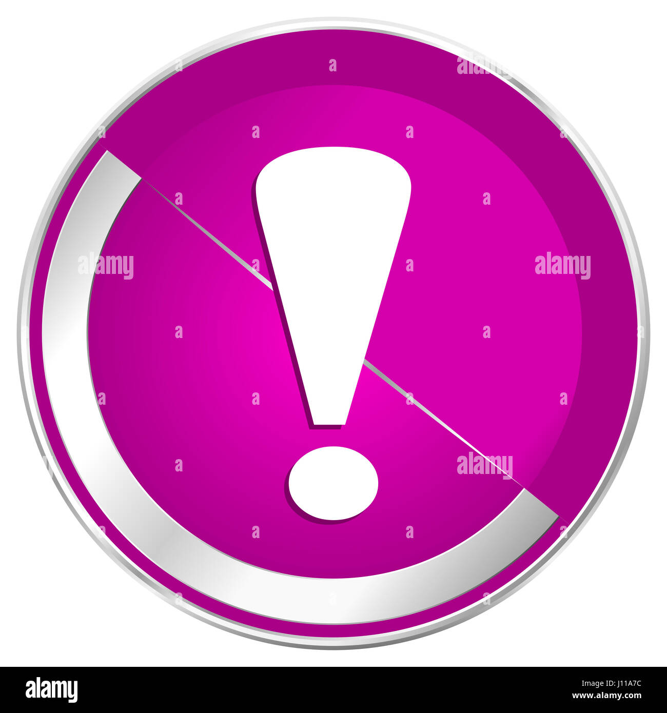 Exclamation sign web design violet silver metallic border internet icon ...