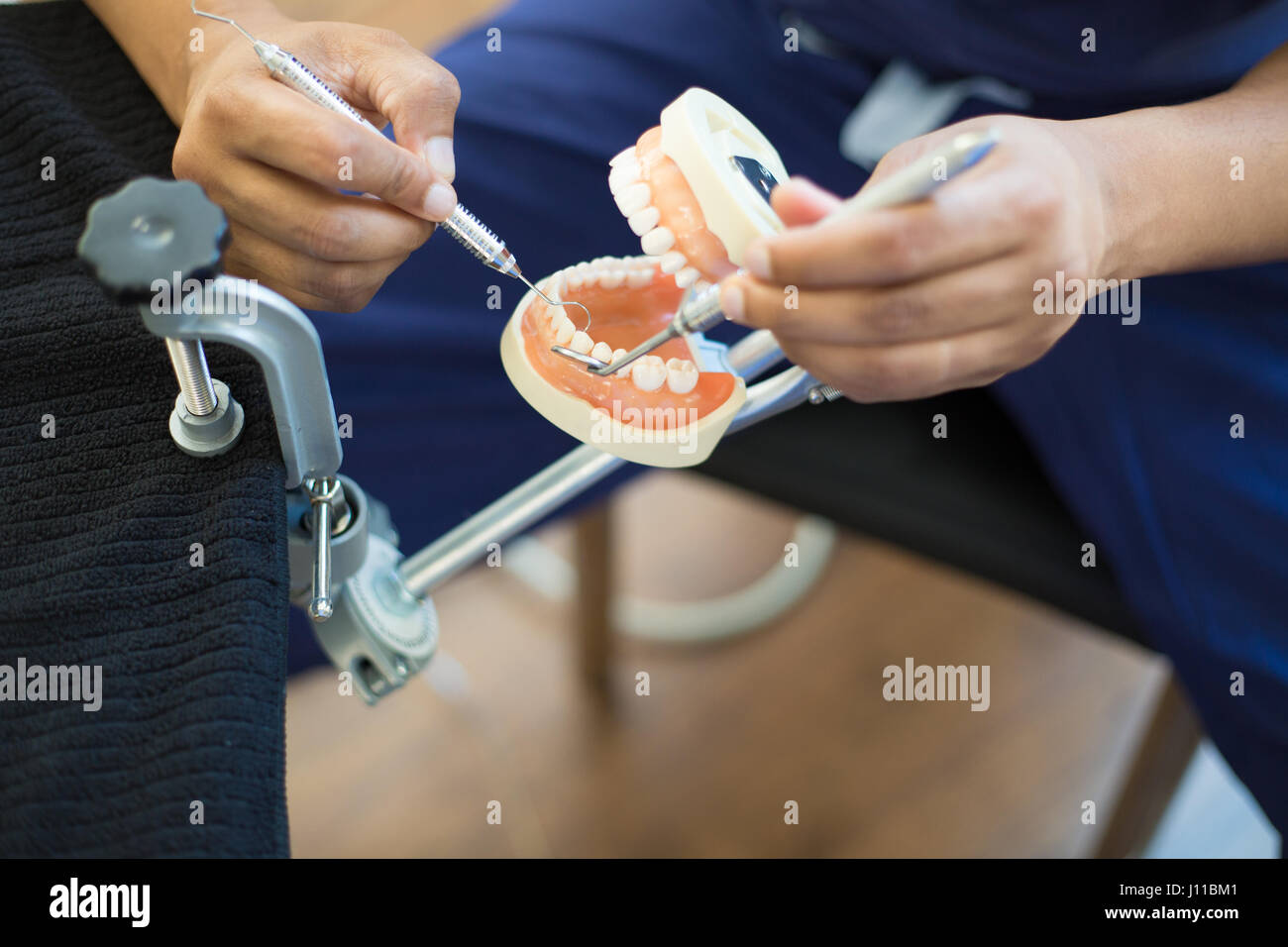 Closeup portrait, young oral professional student practicing dental ...