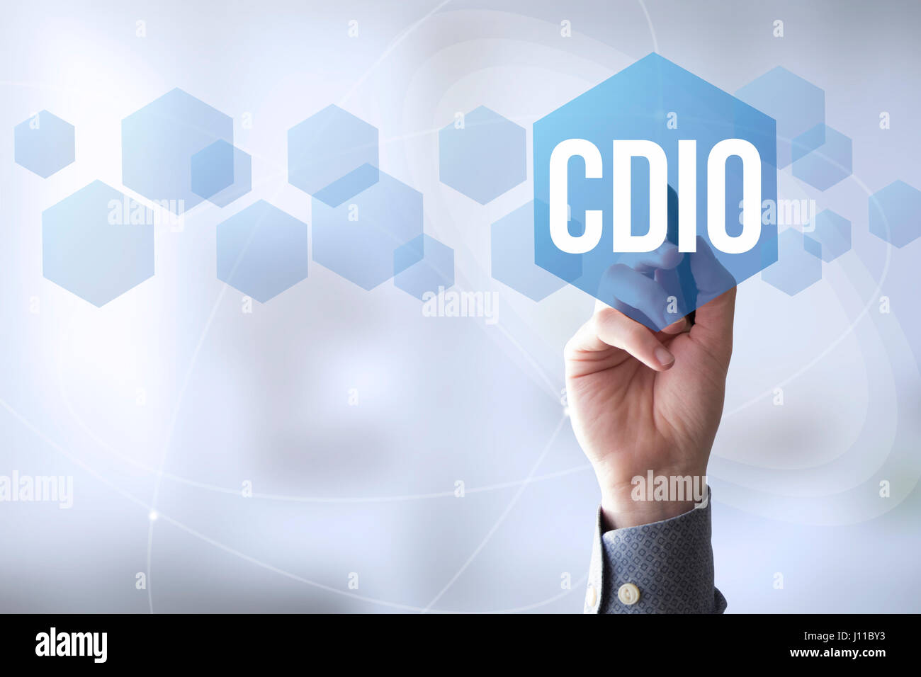 hand touching a touch screen interface with cdio Stock Photo - Alamy